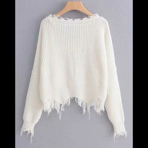 SHEIN | Tops | Shein White Ripped Sweater | Poshmark